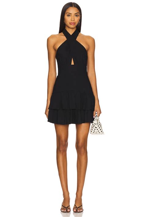 Alice Olivia Evelina Halter Mini Dress With Scarf In Black Revolve