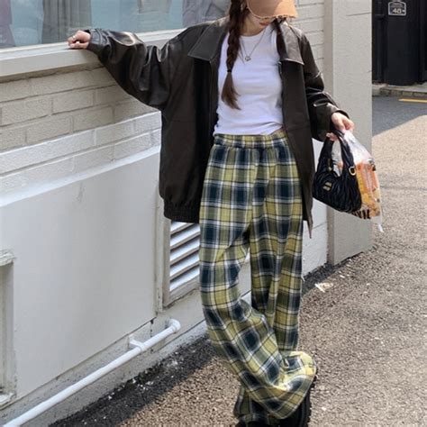 블링포유 밴딩 체크 와이드핏 팬츠 바지 Oc123976