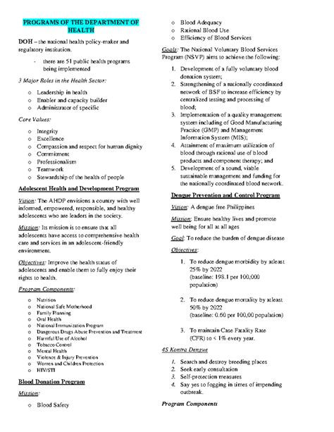 Programs Of The Department Of Health Programs Of The Department Of