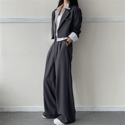 재입고 고퀄리티 시크set 크롭 자켓 하이웨스트 핀턱 와이드 롱 슬랙스 봄 여름 가을 투피스 세미정장 세트 포멀룩 하객룩 별도구매 에이블리