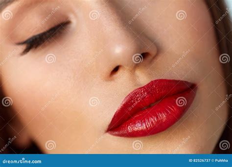 Beauty Woman Face With Beautiful Makeup And Red Lips Stock Image