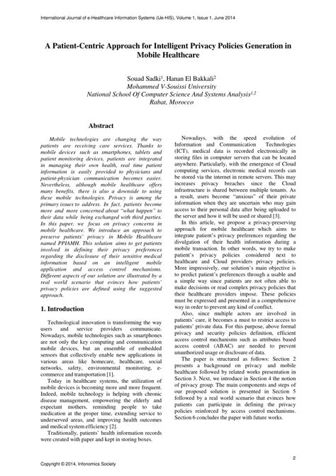 Pdf A Patient Centric Approach For Intelligent Privacy Policies Generation In Mobile Healthcare