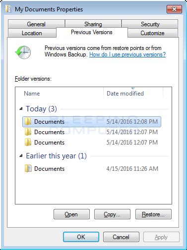 how to recover files and folders using shadow volume copies