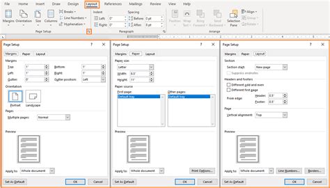 ms word using the page setup dialog box for fluk3 sake