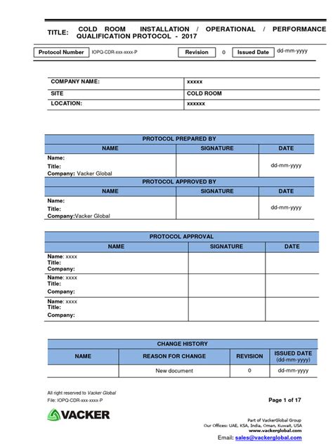 Temperature Mapping And Qualification Protocol For Cold Room Protocol