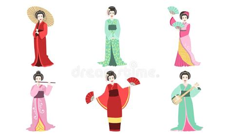 Mooie Japanse Meisjes In Kimono Vector Illustratie Stock Illustratie