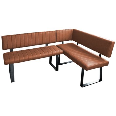 Stylish Right Hand Oak Corner Bench With Tan Faux Leather Seat