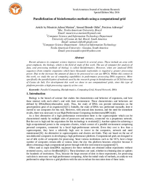 Pdf Parallelization Of Bioinformatics Methods Using A Computational