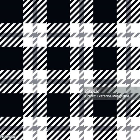 타탄 격자 무늬 원활한 패튼 벡터 흑백 체크 격자 무늬 질감 배경 전통적인 패브릭 프린트 체크 무늬 흑백 격자 무늬 질감 패션 인쇄 디자인 0명에 대한 스톡 벡터 아트 및