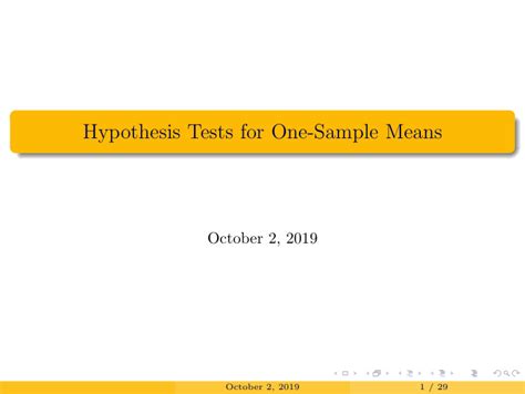 [ppt] Hypothesis Tests For One Sample Means October 2 2019 October 2