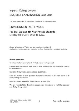 Exam Questions And Answers Imperial College London EXAMINATION June This Paper Is