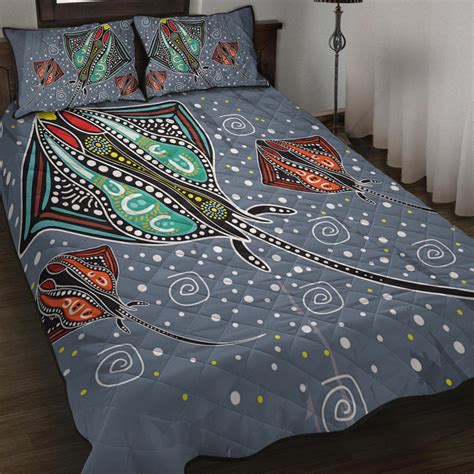 Australia Aboriginal Quilt Bed Set Stingray Art In Aboriginal Dot