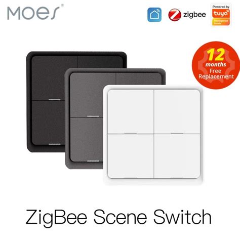 Moes 4 Gang Tuya Zigbee Wireless 12 Scene Switch Push Button Controller