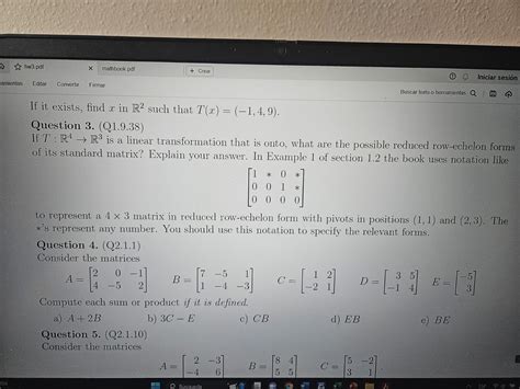 solved question 3 q1 9 38 if t r 4 rarrr 3 is a linear