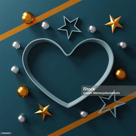 해피 발렌타인 데이 컨셉 녹색 배경에 하트 모양 선물 상자 텍스트 공간을 사용할 수 있습니다 플랫 레이 맨 위 보기입니다 3d 일러스트레이션 3차원 형태에 대한 스톡 사진