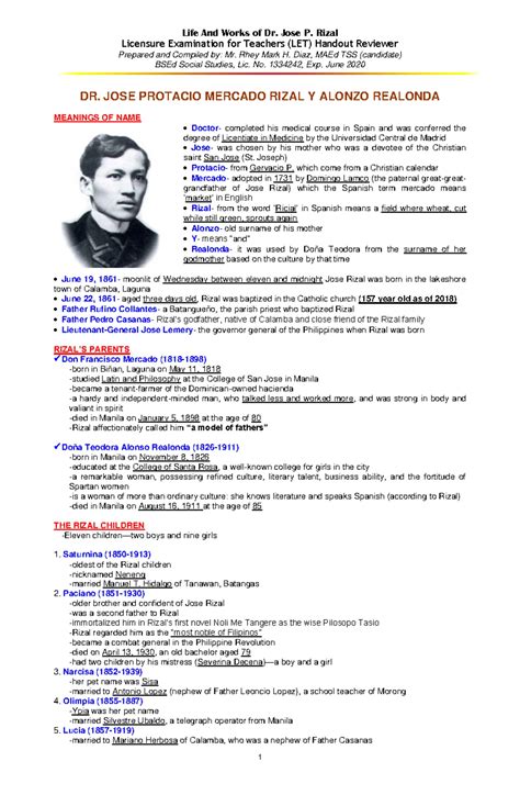 Life And Works Of Rizal Lecture Notes Social Structure Politcal