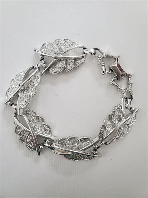 Vintage 1950s Sarah Coventry Sc Silvertone Abstract Leaf Mcm Bracelet