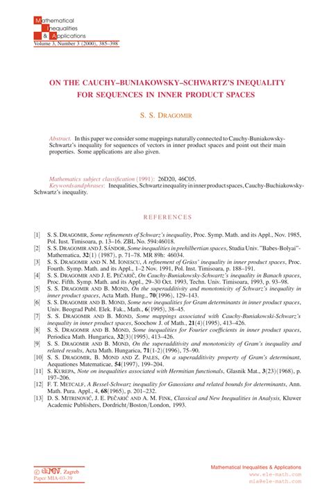 Pdf On The Cauchy Buniakowsky Schwartzs Inequality For Sequences In