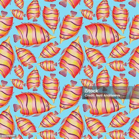 바다 수채화 물고기와 완벽 한 패턴 손으로 그린 물고기 바다 질감 수채화 삽화 벽지 직물 직물 덮개 포장지 기치 엽서에 인쇄 0명에 대한 스톡 벡터 아트 및 기타 이미지