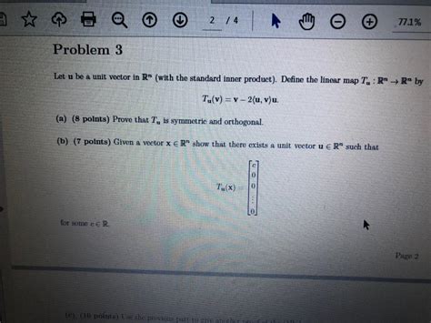 Solved 2 4 77 1 Problem 3 Let U Be A Unit Vector In R Chegg Com