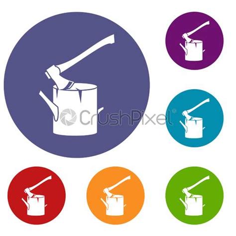 Axe Stuck In A Tree Stump Icons Set Stock Vector 4230098 Crushpixel