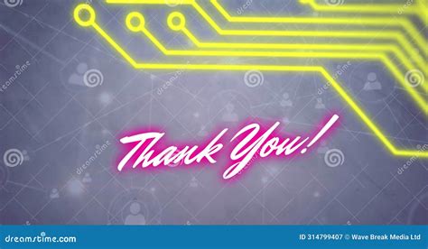 Neon Pink Thank You Text Banner And Microprocessor Connections Against