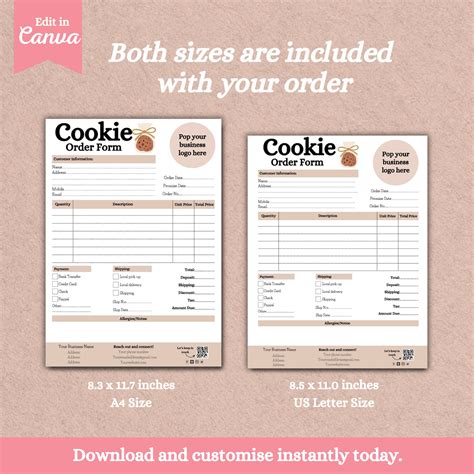 Cookie Order Form Template Bakery Order Form Receipt Small Business