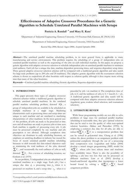 Pdf Effectiveness Of Adaptive Crossover Procedures For A Genetic Algorithm To Schedule