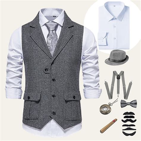 Retro Vintage Roaring Jaren 20 Jaren 1920 Outfits Hemd Vest Heer Gangster Voor Heren Effen