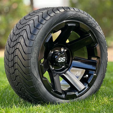 12 Atlas Gloss Black Golf Cart Wheels And 21540 12 Low Profile Dot