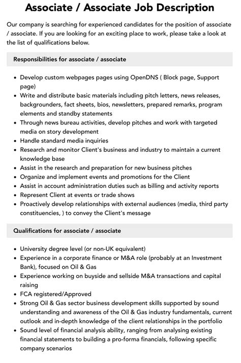 Associate Associate Job Description Velvet Jobs