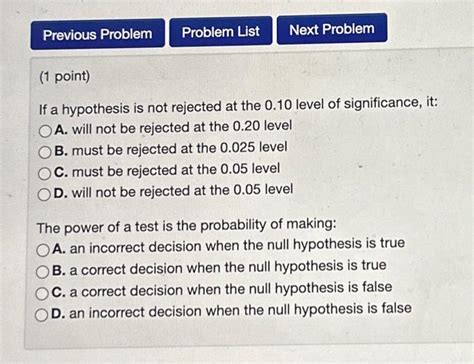 solved if a hypothesis is not rejected at the 0 10 level of