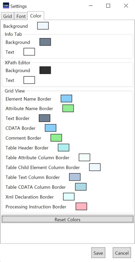 Color Settings XMLGridStudio Manual