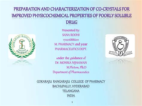 Preparation And Characterization Of Co Crystals For Improved Physicochemical Properties Of
