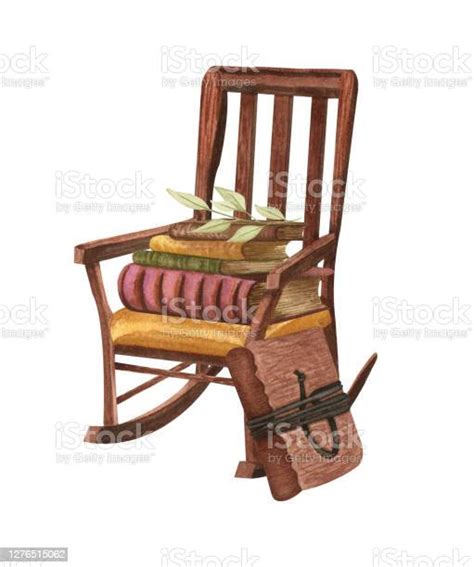 흰색에 고립 된 빈티지 일러스트 손으로 그린 수채화 구성 책 편지 흔들 의자 오래된 개체입니다 리더 스케치에 대한 스톡 벡터 아트 및 기타 이미지 Istock