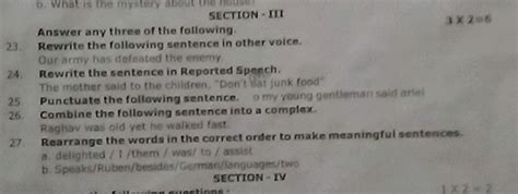 Section Iiianswer Any Three Of The Following23 Rewrite The Followin