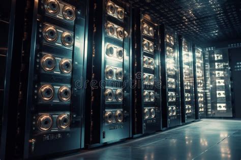 ai generative server room data center with rows of server racks for