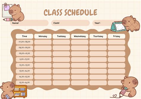 Capybara Class Schedule 🤎 School Schedule Class Schedule Quick Crafts