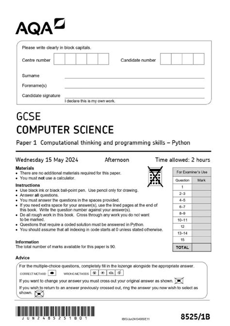 Aqa Gcse Computer Science Paper 1 Computational Thinking And