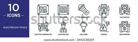 Electrician Tools Outline Icon Set Includes Stock Vector Royalty Free 2442138269 Shutterstock