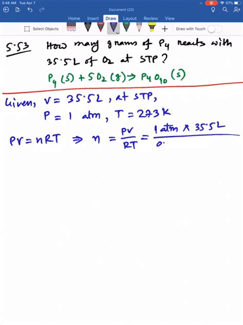 solved how many grams of phosphorus react with 35 5 l of o2 at stp to