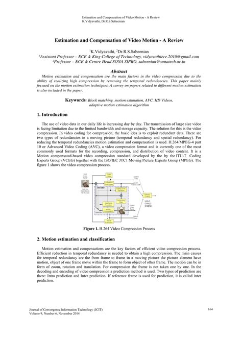 Pdf Estimation And Compensation Of Video Motion A Review