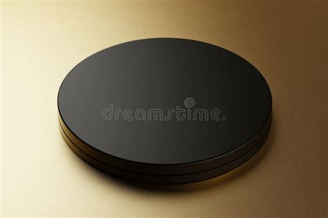 Flat Circular Disk In Black Placed On A Smooth Gold Surface With Soft Ambient Lighting