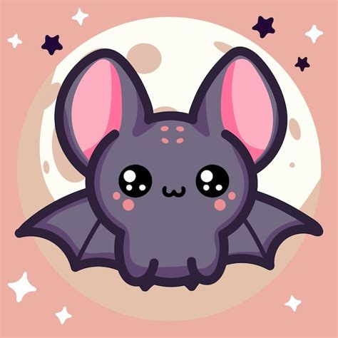 Murciélago Vector Por La Noche Kawaii Vector Premium