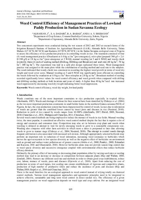 Pdf Weed Control Efficiency Of Management Practices Of Lowland Paddy Production In Sudan