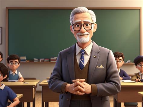 Premium Photo Old Man Teacher With Glasses And A Suit On Is In Front Of Class