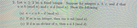 solved 2 let n 2 be a fixed integer suppose for integers