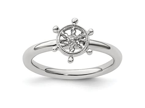 Sterling Silver Stackable Expressions Rhodium Ships Wheel Ring