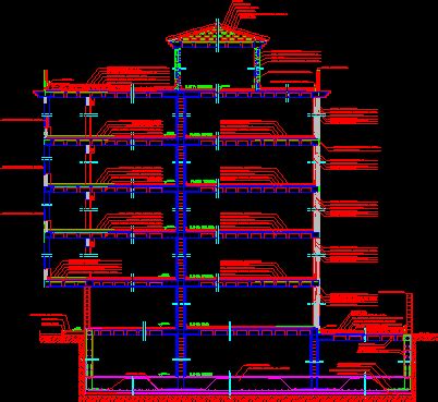 Section Building 4 Plants And Basement In AutoCAD CAD Library