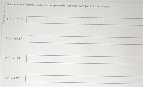 Solved: Determine the formula unit for the compound formed when each pairs of ions interact. Li ...
